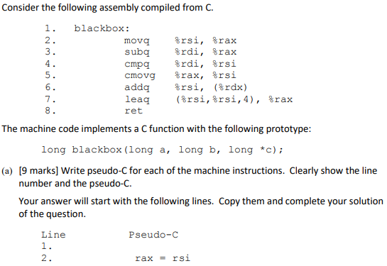 Solved Consider The Following Assembly Compiled From C 1 