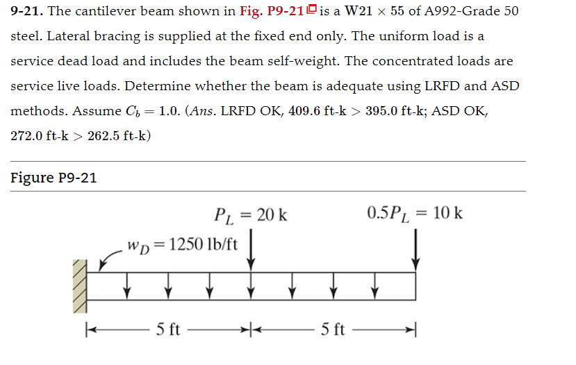 Solved Problem 9-21 ﻿Do only LRFD. ﻿Address only Moment | Chegg.com
