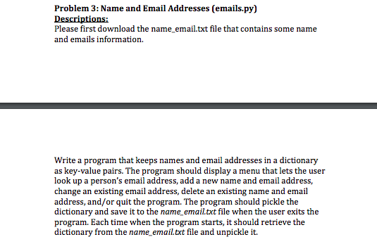 Solved Problem 3: Name and Email Addresses (emails.py) | Chegg.com