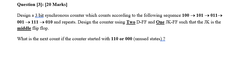 Solved Question [3]: [20 Marks] Design a 3 bit synchronous | Chegg.com