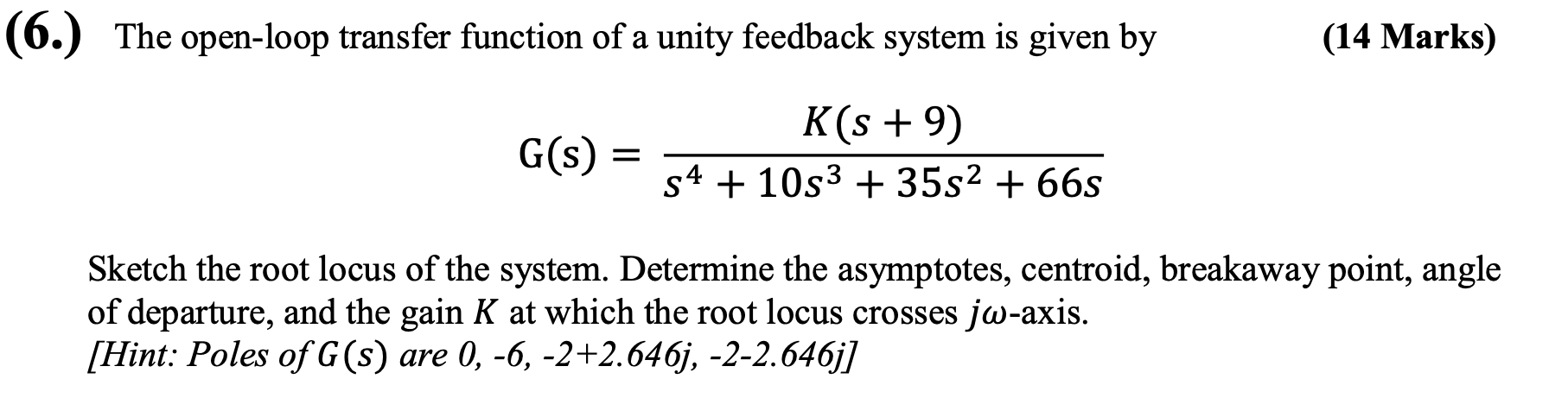 Solved 6.) The open-loop transfer function of a unity | Chegg.com