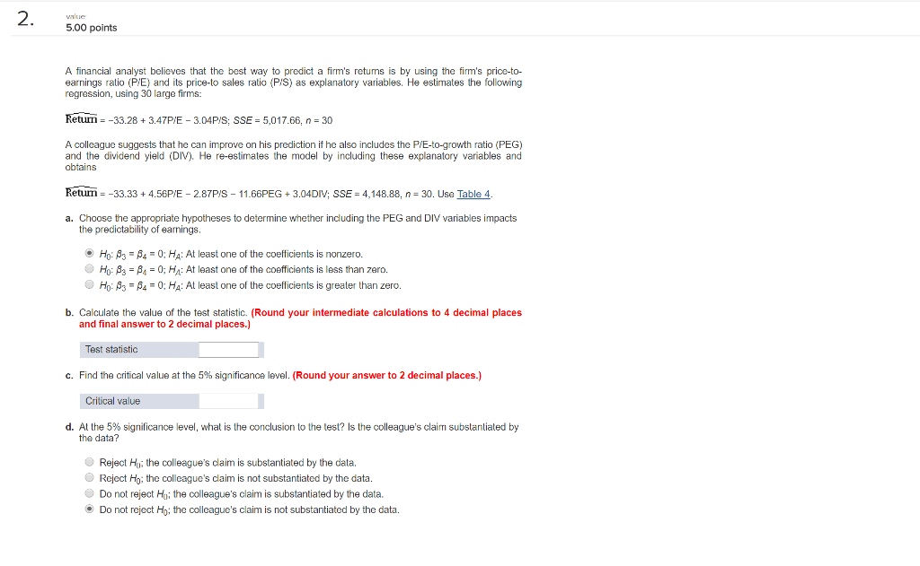 Solved value 5.00 points A financial analyst believes that | Chegg.com
