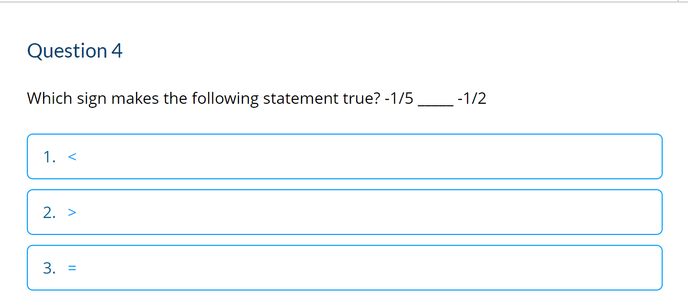 Solved Which sign makes the following statement true? -1/5 | Chegg.com