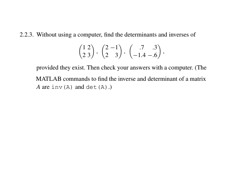 Solved 2.2.3. Without using a computer, find the | Chegg.com