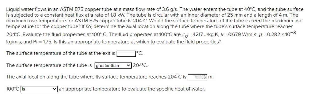 Solved Liquid water flows in an ASTM B75 copper tube at a | Chegg.com