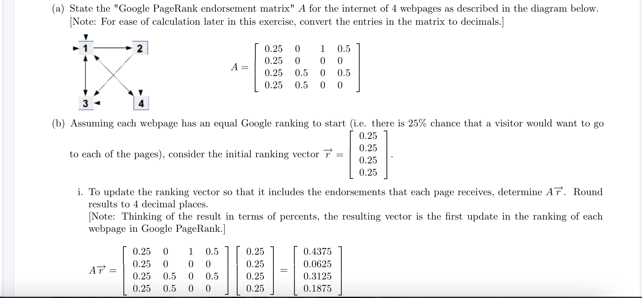 Solved (a) State the "Google PageRank endorsement matrix" A | Chegg.com