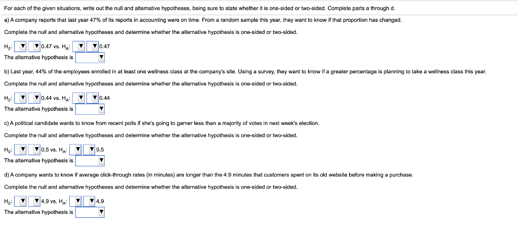 Solved For each of the given situations, write out the null | Chegg.com