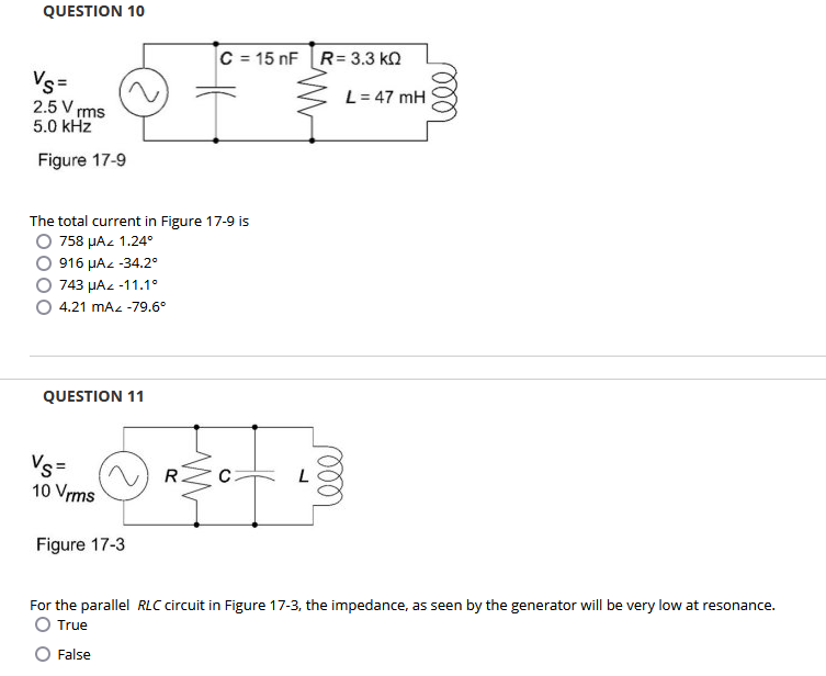 Solved QUESTION 3 C = 0.02 UF Vs L = 100 mH 10 Vrms 000 3.5 | Chegg.com