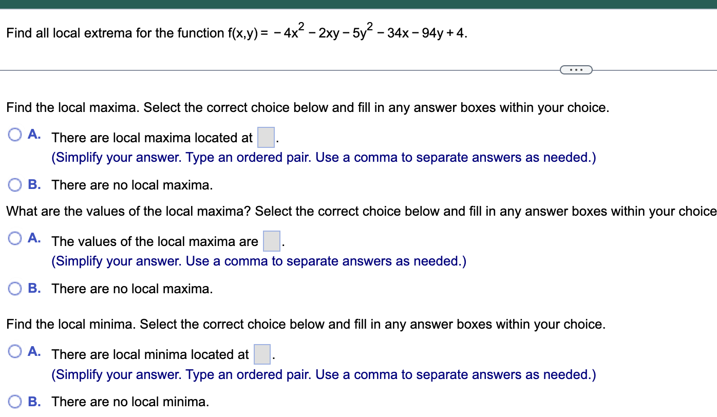 Solved Find all local extrema for the function | Chegg.com
