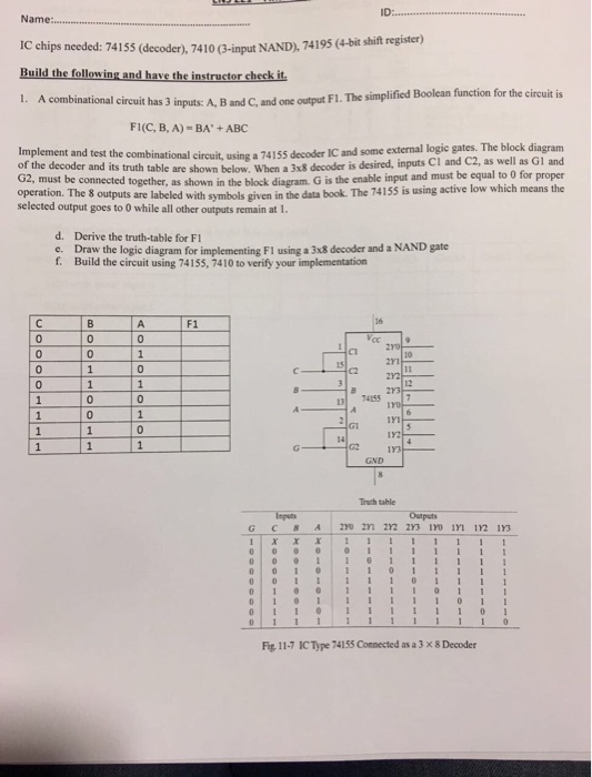 Solved Name IC chips needed: 74155 (decoder 7410G-input | Chegg.com