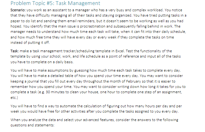 Solved Problem Topic #5: Task Management Scenario: you work | Chegg.com