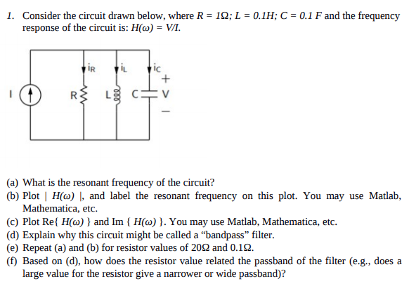 Solved Consider the circuit drawn below, where R response of | Chegg.com