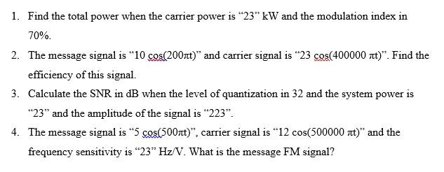 Solved 1. Find the total power when the carrier power is | Chegg.com