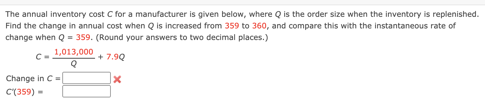 Solved The annual inventory cost C for a manufacturer is | Chegg.com