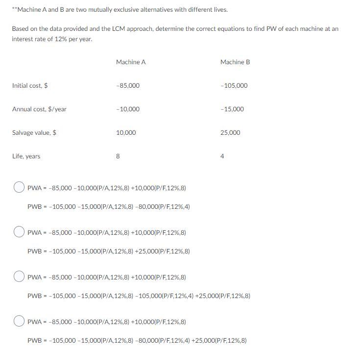 Solved **Machine A and B are two mutually exclusive | Chegg.com