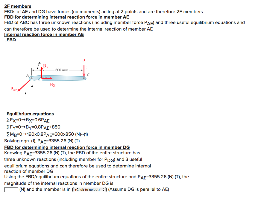 2F members FBDs of AE and DG have forces (no moments) | Chegg.com