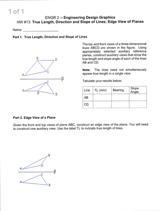 1 of 1 ENGR 2-Engineering Design Graphics HW #13: | Chegg.com
