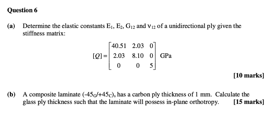 Solved Question 6 (a) Determine the elastic constants E1, | Chegg.com