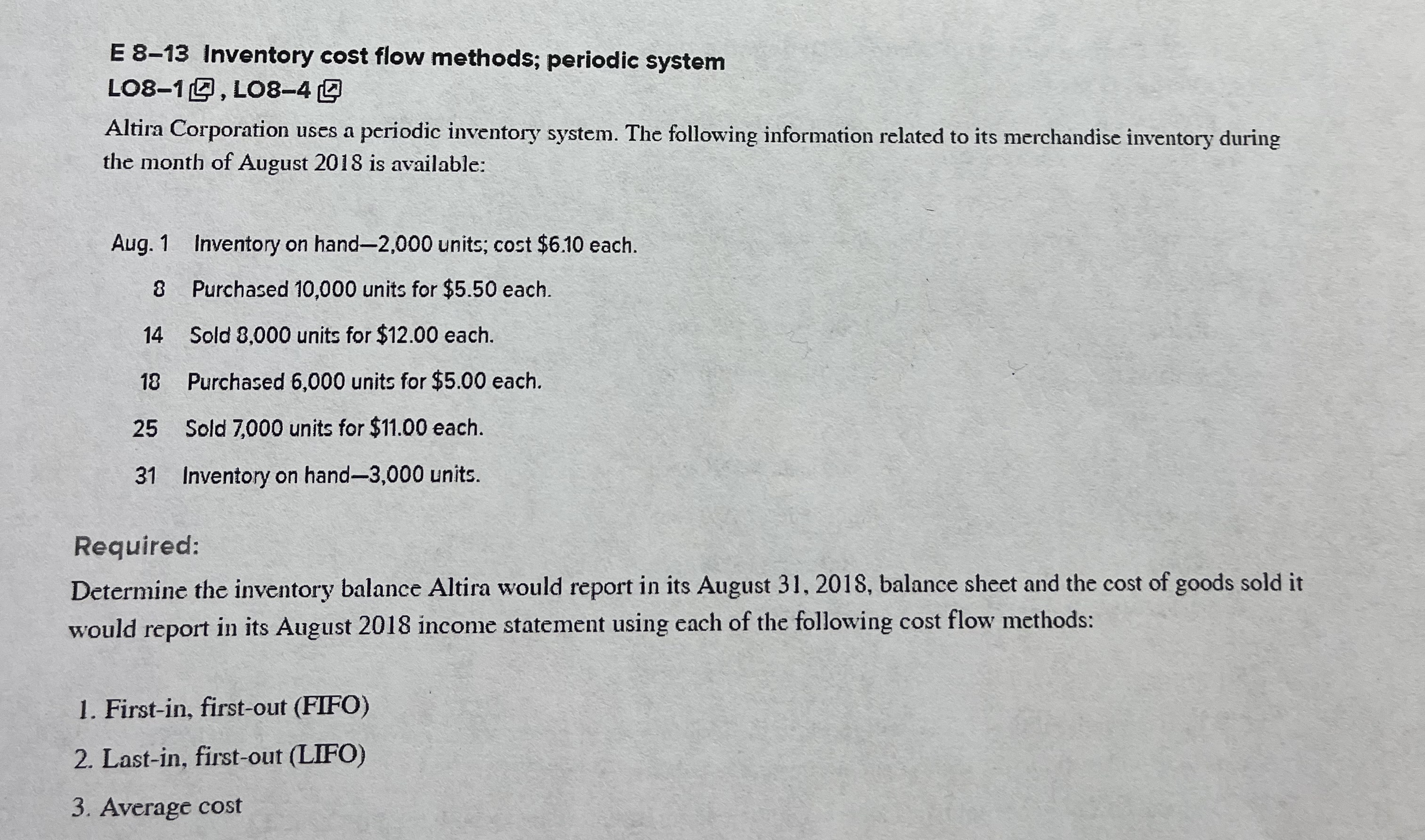 Solved E 8 13 Inventory Cost Flow Methods Periodic System