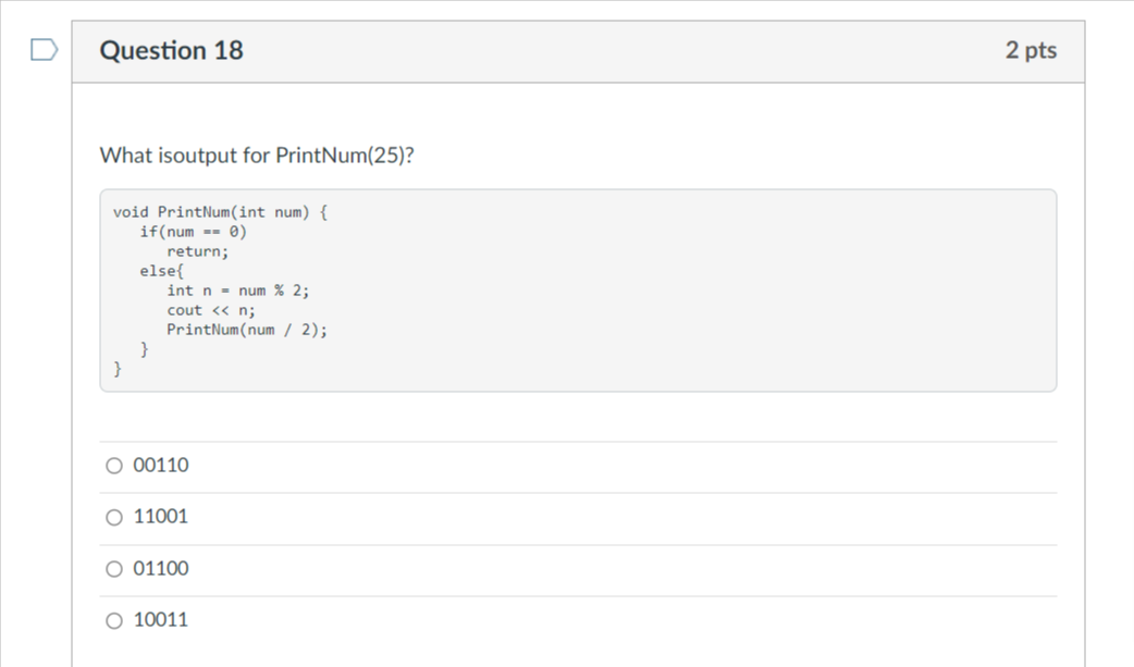 Solved What ISOutput for PrintNum(2s void PrintNum(int num) | Chegg.com