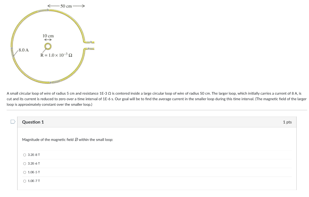 Solved A small circular loop of wire of radius 5 cm and | Chegg.com