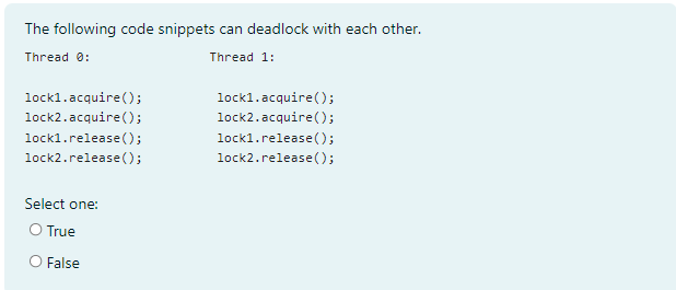 The following code snippets can deadlock with each | Chegg.com The following code snippets can deadlock with each | Chegg.com