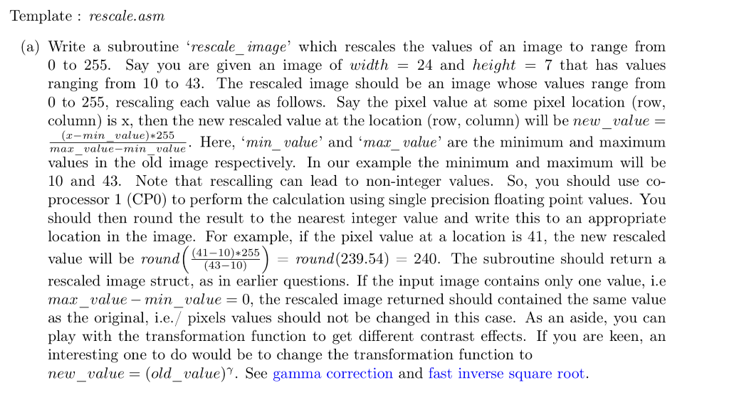 Solved Template : rescale.asm (a) Write a subroutine | Chegg.com