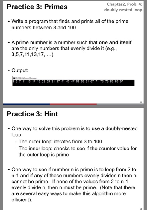 Solved Practice 3: Primes Chapter2, Prob. 4: doubly-nested | Chegg.com