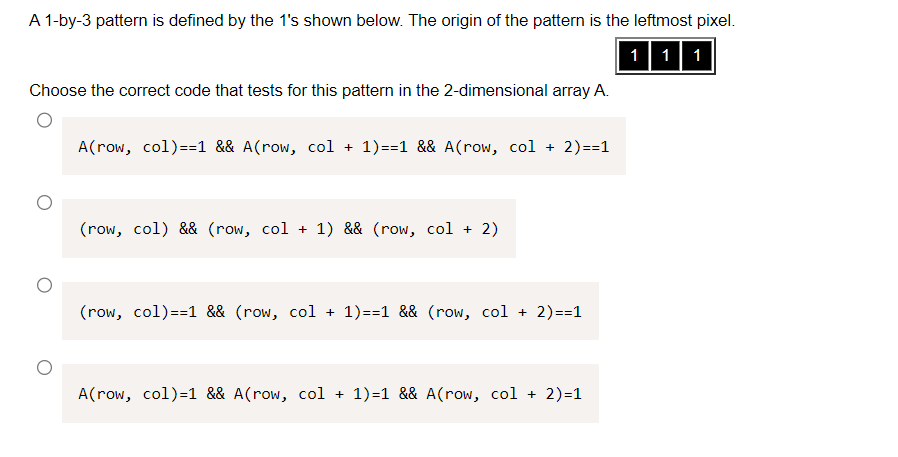 Solved A 1-by-3 pattern is defined by the 1's shown below. | Chegg.com