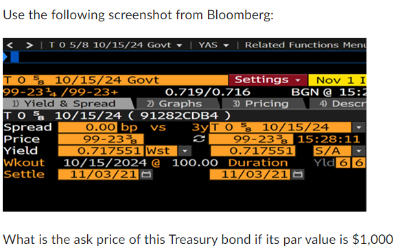 Use the following screenshot from Bloomberg: What is | Chegg.com