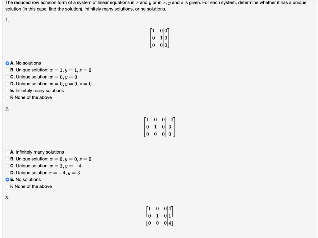 Solved The reduced row echelon form of a system of linear | Chegg.com