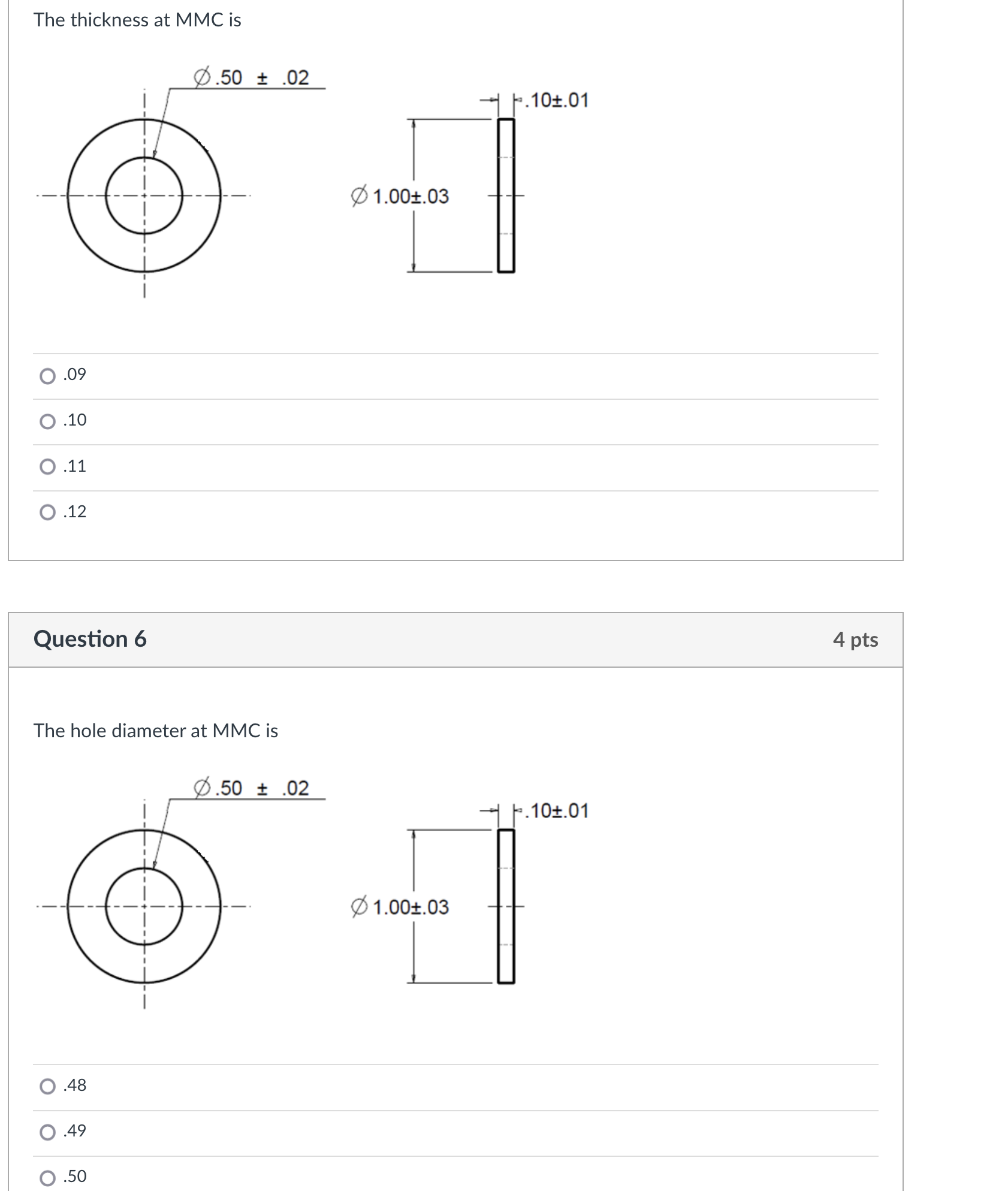Solved The thickness at MMC is .09 .10 .11 .12 Question 6 | Chegg.com