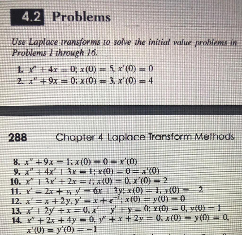 Solved 4.2 Problems Use Laplace transforms to solve the | Chegg.com
