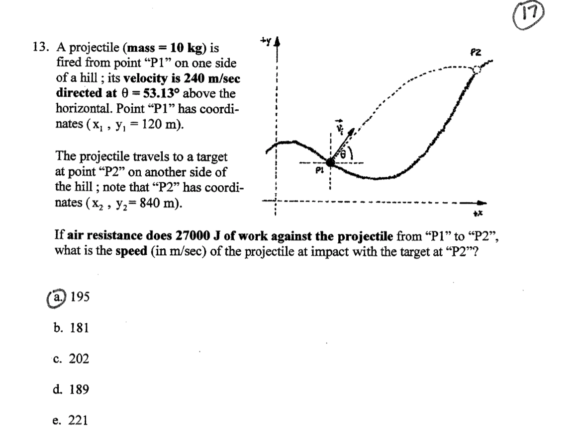 Solved 13. A projectile (mass =10 kg ) is fired from point | Chegg.com