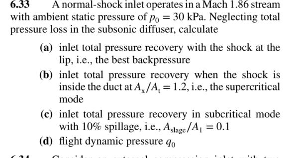 6.33 A normal-shock inlet operates in a Mach 1.86 | Chegg.com