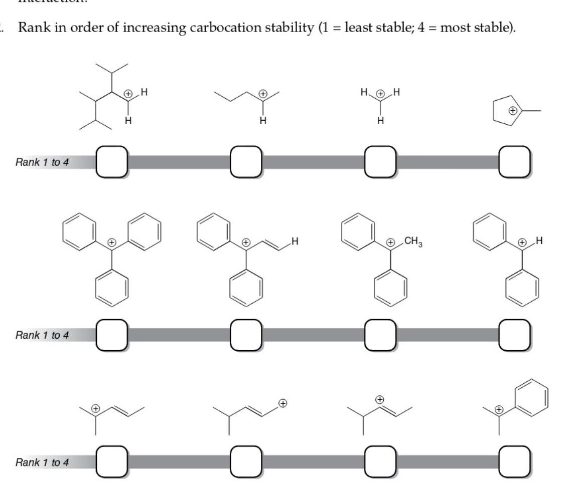 Solved • Rank in order of increasing carbocation stability | Chegg.com