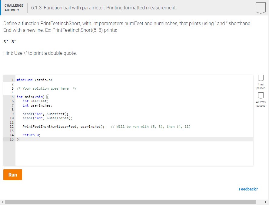 Solved Define A Function Printfeetinchshort With Int