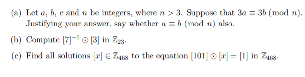 Solved (a) Let a, b, c and n be integers, where n >3. | Chegg.com