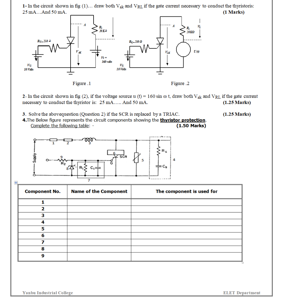 Solved 1- In the circuit shown in fig (1)... draw both Vak | Chegg.com