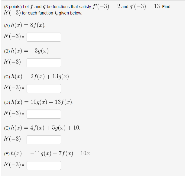 Solved (3 points) Let f and g be functions that satisfy | Chegg.com