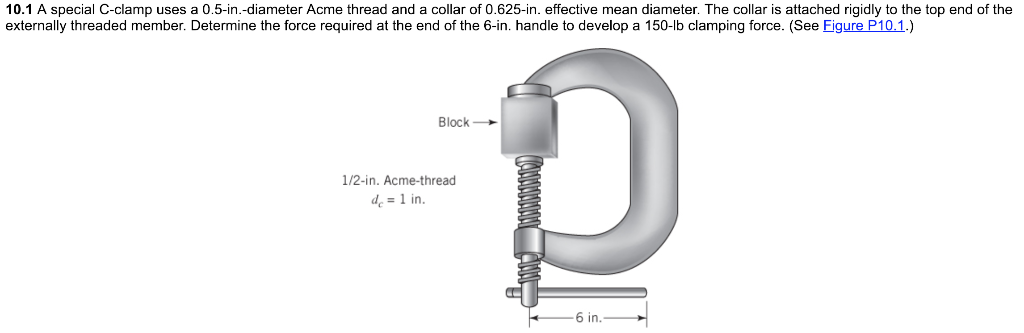 Solved 10.1 A special C-clamp uses a 0.5-in.-diameter Acme | Chegg.com