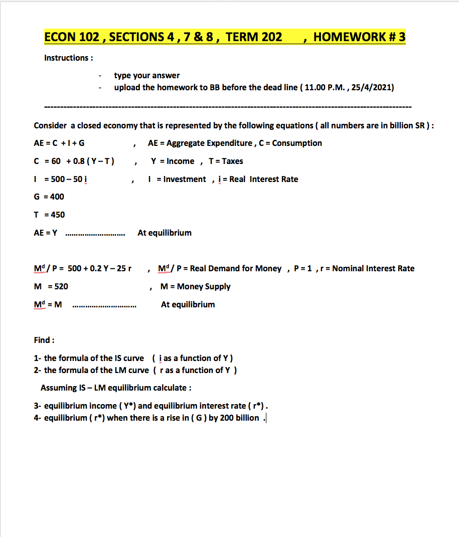 Solved ECON 102 , SECTIONS 4,7 & 8, TERM 202 HOMEWORK # 3 | Chegg.com
