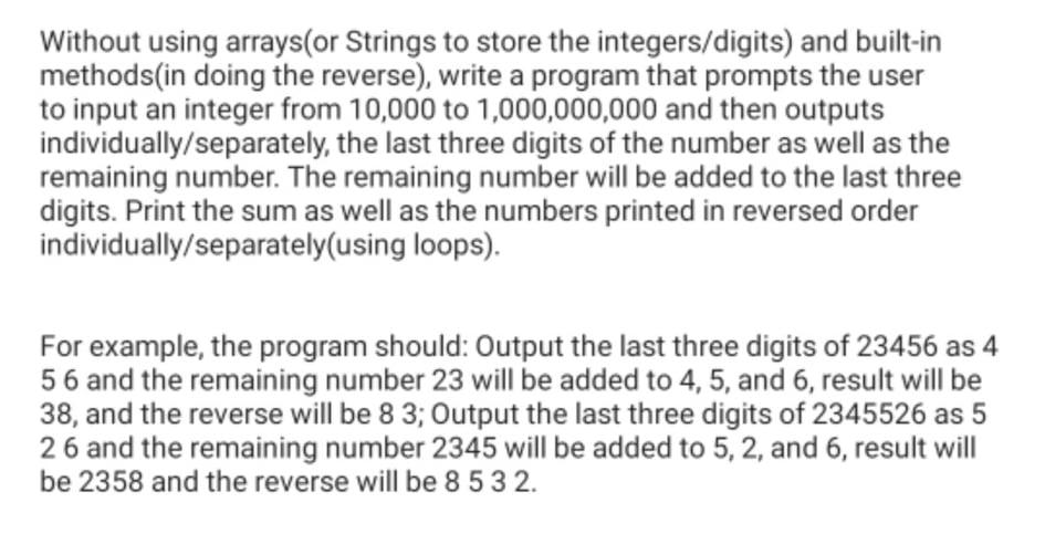 Solved NOTE THE REVERSE NUMBER MUST BE HAVE SPACE IN BETWEEN | Chegg.com
