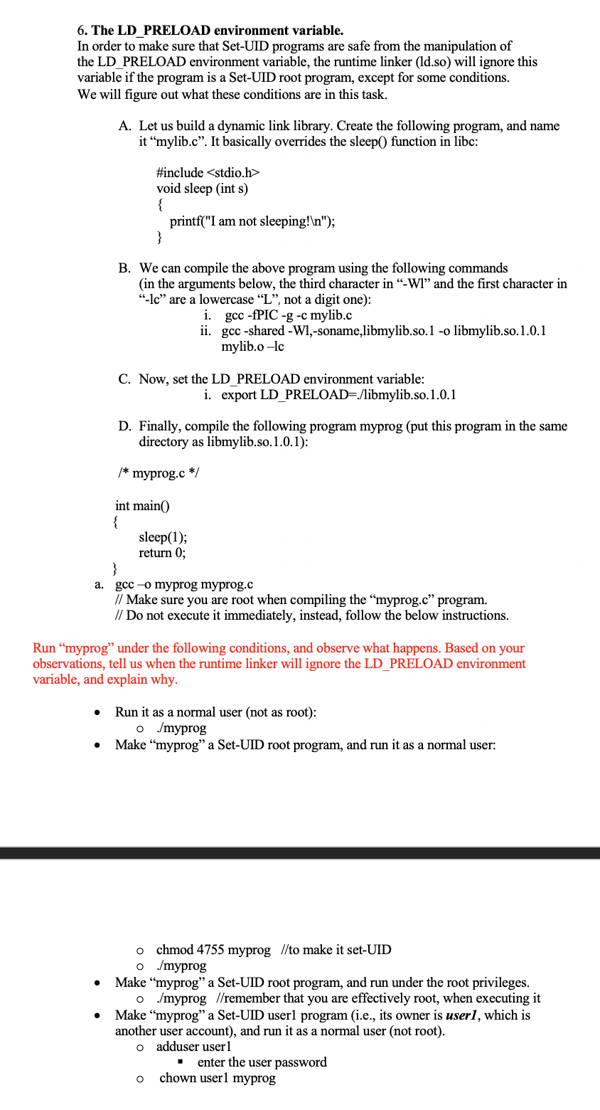 Solved 6. The LD PRELOAD environment variable. In order to | Chegg.com