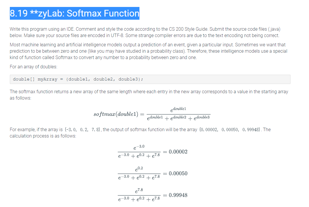 Solved 8.19 **zyLab: Softmax Function Write this program | Chegg.com