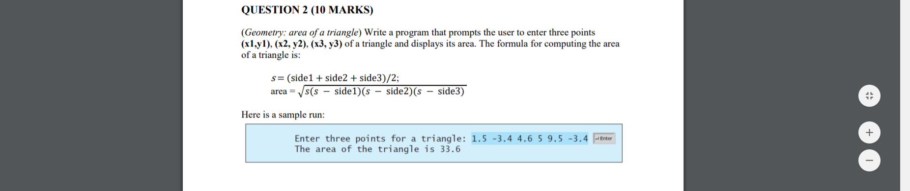 Solved QUESTION 2 (10 MARKS) (Geometry: area of a triangle) | Chegg.com