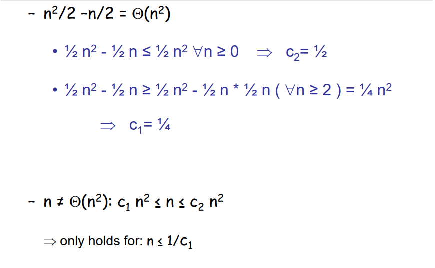 Solved −n2/2−n/2=Θ(n2) ⋅1/2n2−1/2n≤1/2n2∀n≥0⇒c2=1/2 | Chegg.com