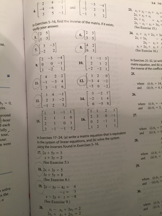 Solved 5.6 THE 4 -6 3 5 and -1 1 2 5-16,find the inverse of | Chegg.com