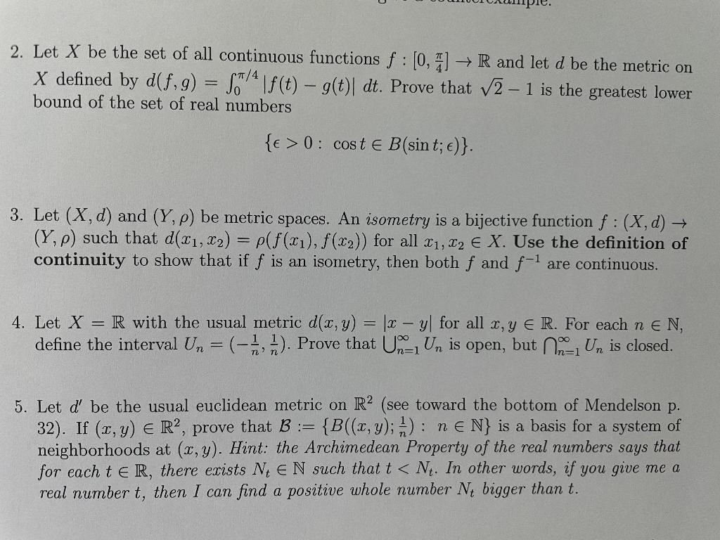 Solved 2. Let X be the set of all continuous functions f: | Chegg.com