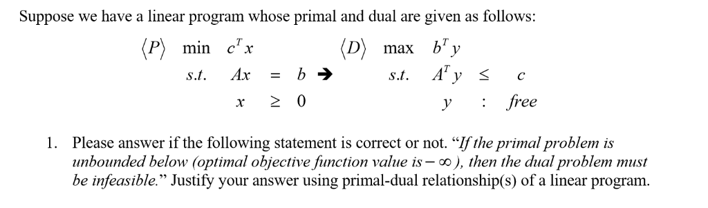 Solved Suppose we have a linear program whose primal and | Chegg.com